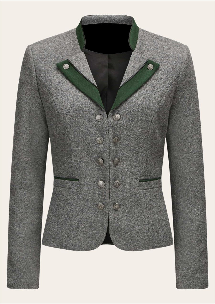 Classic Oktoberfest Women’s Stag Jacket – Grey Wool Bavarian Elegance ...